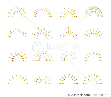 Set of gold vintage hand drawn sunburst rays - Stock Illustration ...