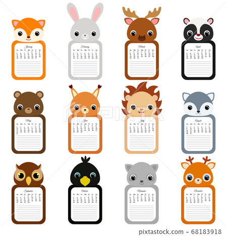 Cute monthly calendar 2020 with animals. - Stock Illustration [68183918 ...