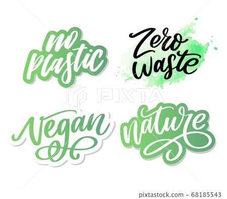 100 natural green lettering sticker with brushpen - Stock Illustration ...