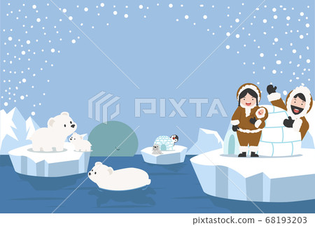 North pole Arctic landscape in winter season with - Stock Illustration ...