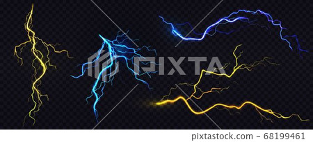 Vector realistic blue and yellow lightning bolts - Stock Illustration ...