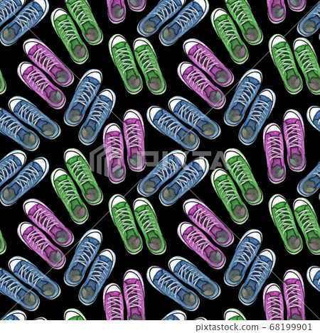 Watercolor seamless pattern with trainers.... - Stock Illustration ...