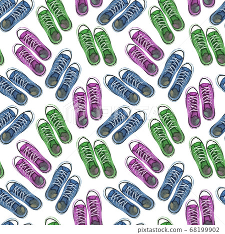 Watercolor seamless pattern with trainers.... - Stock Illustration ...