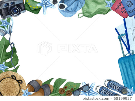 Watercolor travel frame design template with... - Stock Illustration ...