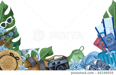 Watercolor travel frame design template with... - Stock Illustration ...