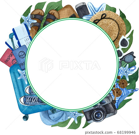 Watercolor travel frame design template with... - Stock Illustration ...