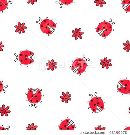 Cute ladybugs seamless pattern. - Stock Illustration [68199978] - PIXTA
