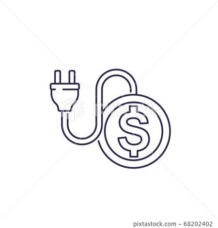 electricity costs, line icon with electric plug - Stock Illustration ...