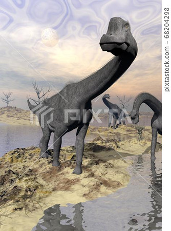 Brachiosaurus dinosaurs near water - 3D render - Stock Illustration ...