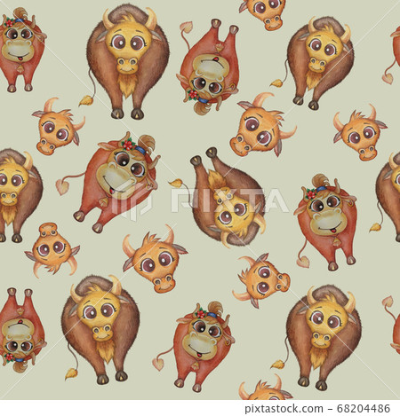 Seamless pattern. Pets - bull and cow. Cute... - Stock Illustration ...