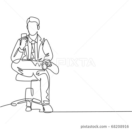 One single line drawing of young male manager... - Stock Illustration ...
