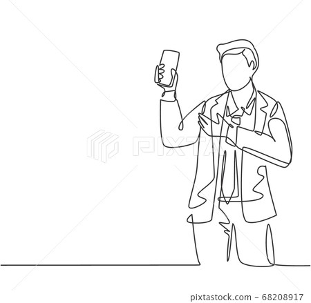 One continuous line drawing of young salesman... - Stock Illustration ...