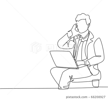 Single continuous line drawing of young manager... - Stock Illustration ...