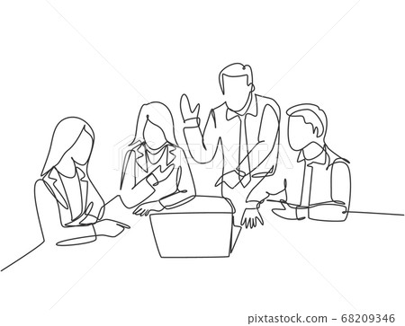 One single line drawing of young happy startup... - Stock Illustration ...