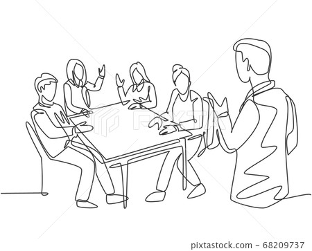 One single line drawing of young happy manager... - Stock Illustration ...