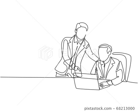 Single continuous line drawing of young manager... - Stock Illustration ...