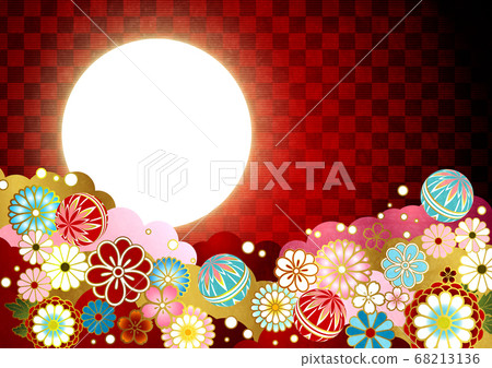 Japanese paper watercolor style full moon,... - Stock Illustration ...