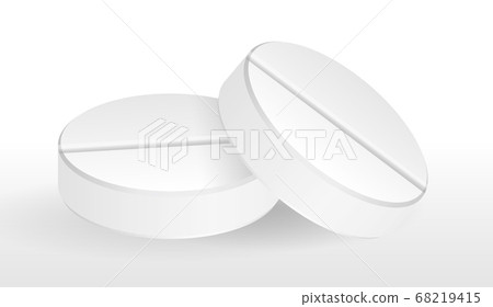 Naturalistic round white tablet. Flu medicine, - Stock Illustration ...