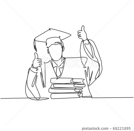 One line drawing of young happy graduate male...-插圖素材 [68221895] - PIXTA圖庫