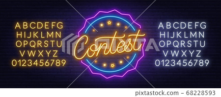 Contest neon sign on brick wall background. - Stock Illustration ...