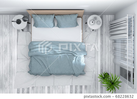 top view of interior bedroom. 3D render - Stock Illustration [68228632 ...