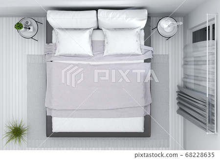 top view of interior bedroom. 3D render - Stock Illustration [68228635 ...