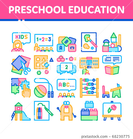 Preschool Education Collection Icons Set Vector - Stock Illustration ...