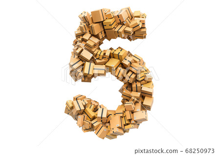 Number 5 from cardboard boxes. 3D rendering - Stock Illustration ...