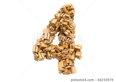 Number 4 from cardboard boxes. 3D rendering - Stock Illustration ...