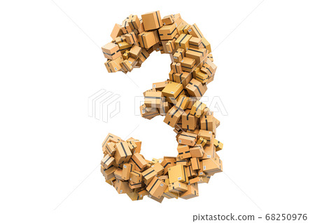 Number 3 from cardboard boxes. 3D rendering - Stock Illustration ...