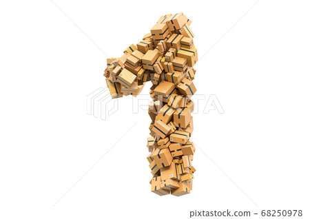 Number 1 from cardboard boxes. 3D rendering - Stock Illustration ...
