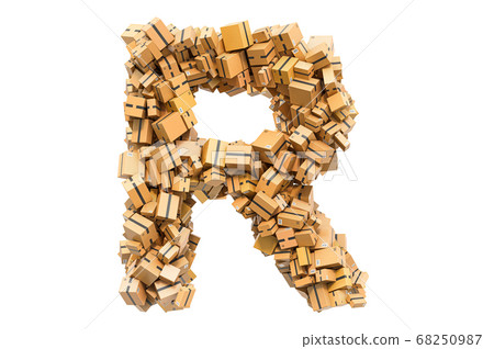 Letter R from cardboard boxes. 3D rendering - Stock Illustration ...