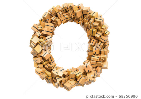 Letter O from cardboard boxes. 3D rendering - Stock Illustration ...