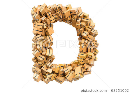 Letter D from cardboard boxes. 3D rendering - Stock Illustration ...