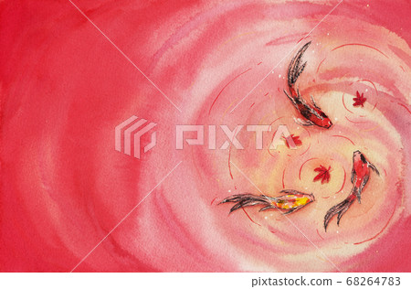 Koi Carp fish & colorful maple leaves in a pool... - Stock Illustration ...