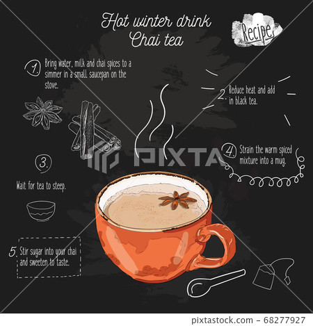 Hand drawn colorful hot winter drink. Chai tea... - Stock Illustration ...
