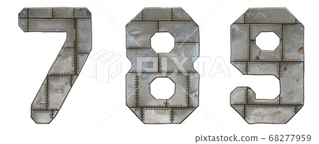 Set of numbers 7, 8, 9 made of industrial metal... - Stock Illustration ...