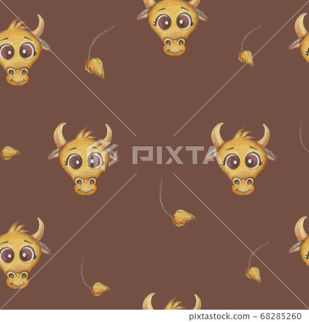 Seamless pattern with bull face and tail on a... - Stock Illustration ...