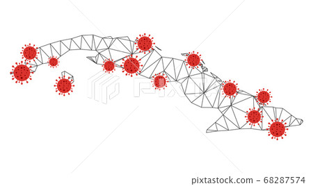 Polygonal Wire Frame Mesh Vector Cuba Map with...-插圖素材 [68287574] - PIXTA圖庫