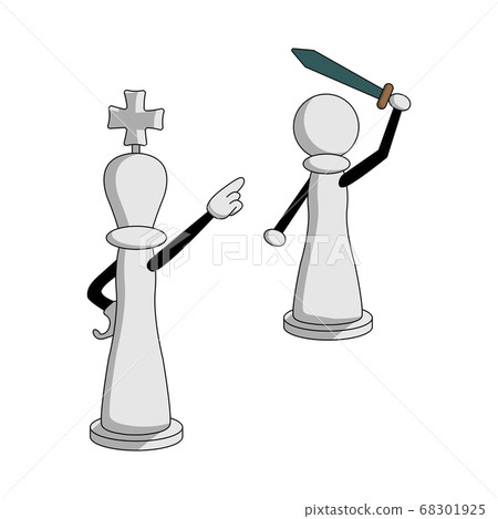 Cartoon white chess pieces. The queen sends a... - Stock Illustration ...