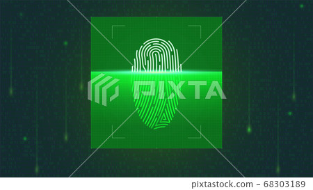 Fingerprint scan on screen in digital matrix - Stock Illustration ...