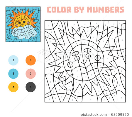 Color by number, education game for children, Sun - Stock Illustration ...