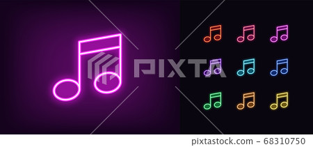 Neon music note icon. Glowing neon note sign, - Stock Illustration ...