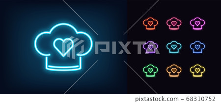 Neon chef hat icon. Glowing neon chef cap with - Stock Illustration ...