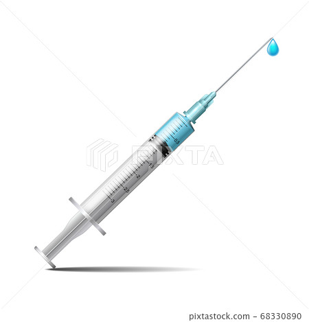 Syringe with blue liquid. Syringe with needle... - Stock Illustration ...