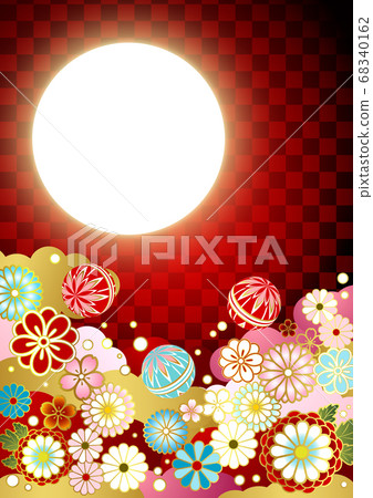 Japanese pattern background with full moon,... - Stock Illustration ...