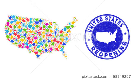 Reopening United States Map Mosaic and Textured... - Stock Illustration ...
