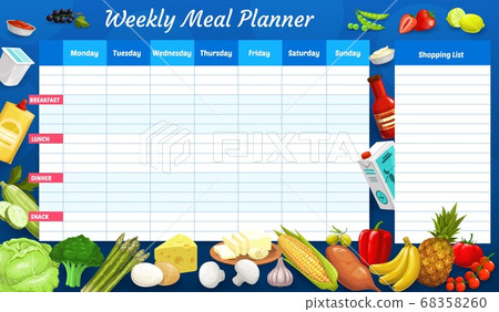 Weekly meal planner, timetable, week food plan - Stock Illustration ...