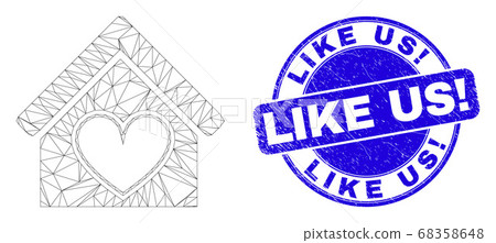 Blue Grunge Like Us! Stamp and Web Mesh Love House - Stock Illustration ...