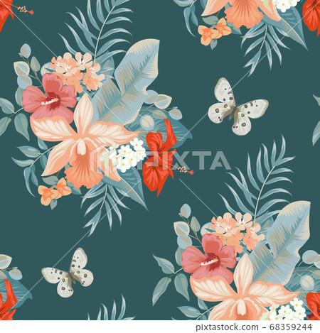 Seamless tropical summer pattern - Stock Illustration [68359244] - PIXTA